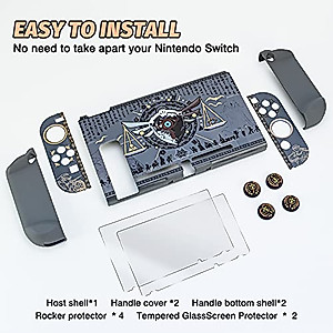 DLseego Dockable Protective Case for Nintendo Switch, Zelda Frosted Hard Cover with 2 pcs Glass Screen Protectors and 4 pcs Thumb Grip Caps - Zelda