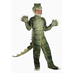 Kids Dangerous Alligator Costume Boys, Green Reptile Hooded Jumpsuit Halloween Outfit Small