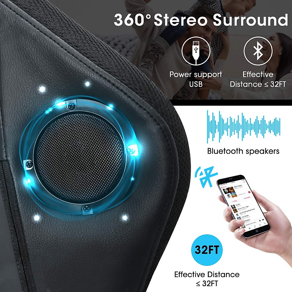 Gaming Chair with Bluetooth Speakers RGB LED Lights, Music Video Game Chair, Ergonomic PU Leather Comfortable Computer Chair, Adjustable Reclining Racing Office Swivel Chair for Adult Teens (Gray)