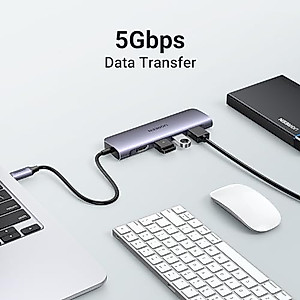 UGREEN Revodok 106 USB C Hub 6 in 1 USB C Dongle 4K HDMI, 3 USB 3.0 Ports, SD/TF Card Reader Compatible with MacBook Pro, MacBook Air, iPad, iPhone 15 Pro/Pro Max. Grey