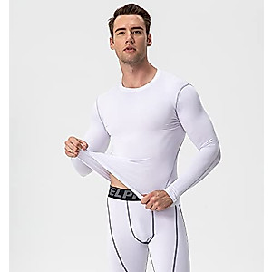White Compression Shirts Mens Long Sleeve Running Gym Top Shirts Lightweight Sports Baselayer Undershirt Cool Dry