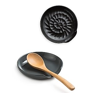 Ceramic Spoon Rest with Drip Tray for Multiple Utensils& Cooking Black Spoon Rest Spoon Holder for Stove Top