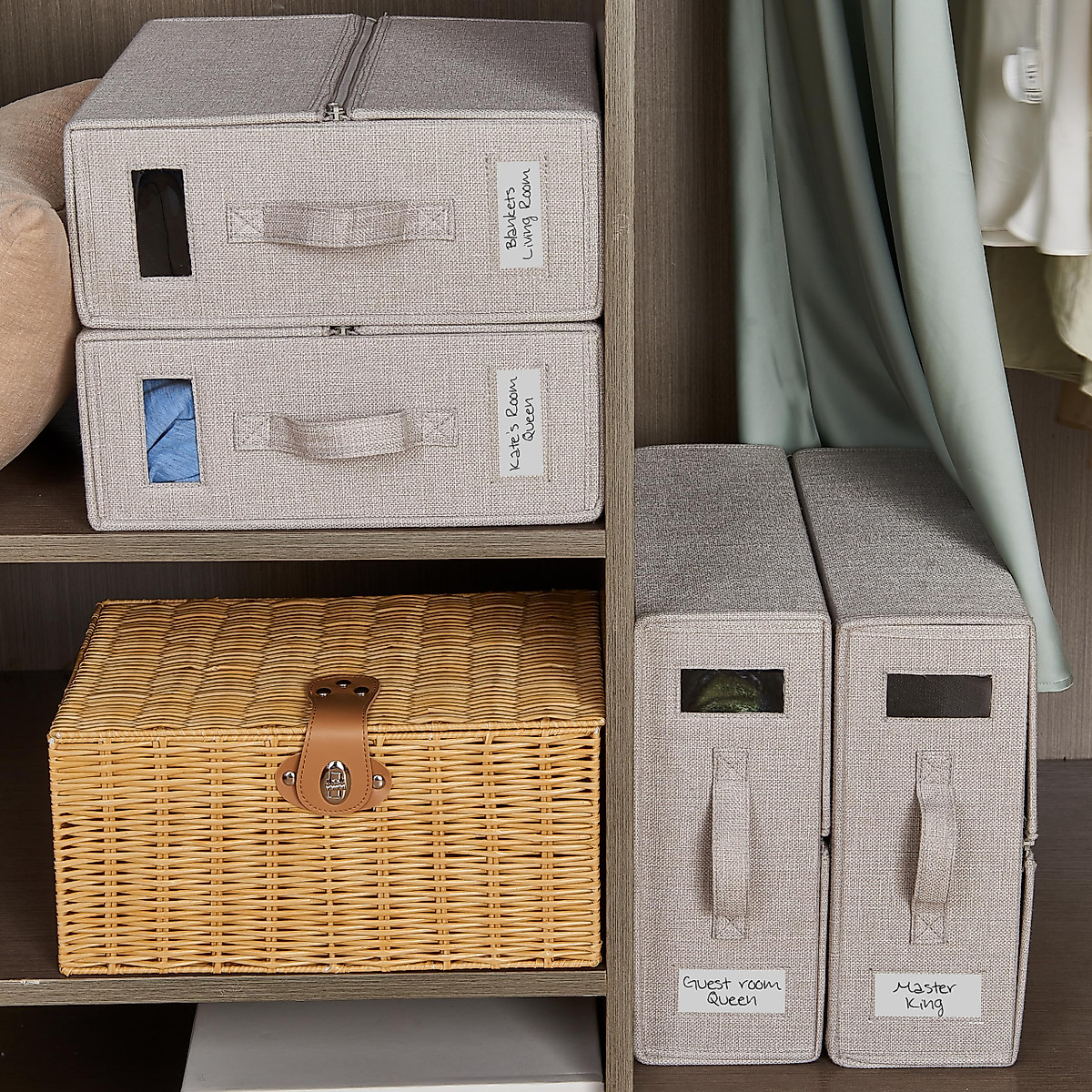 Parts South Bed Sheet Organizer Scent Sachet Bundle - Linen Set Storage - Bedding Storage for King, Queen, Twin Sheet sets - Foldable Sheet Set Organizer - Duvet Cover Storage (2 Pack Tan)