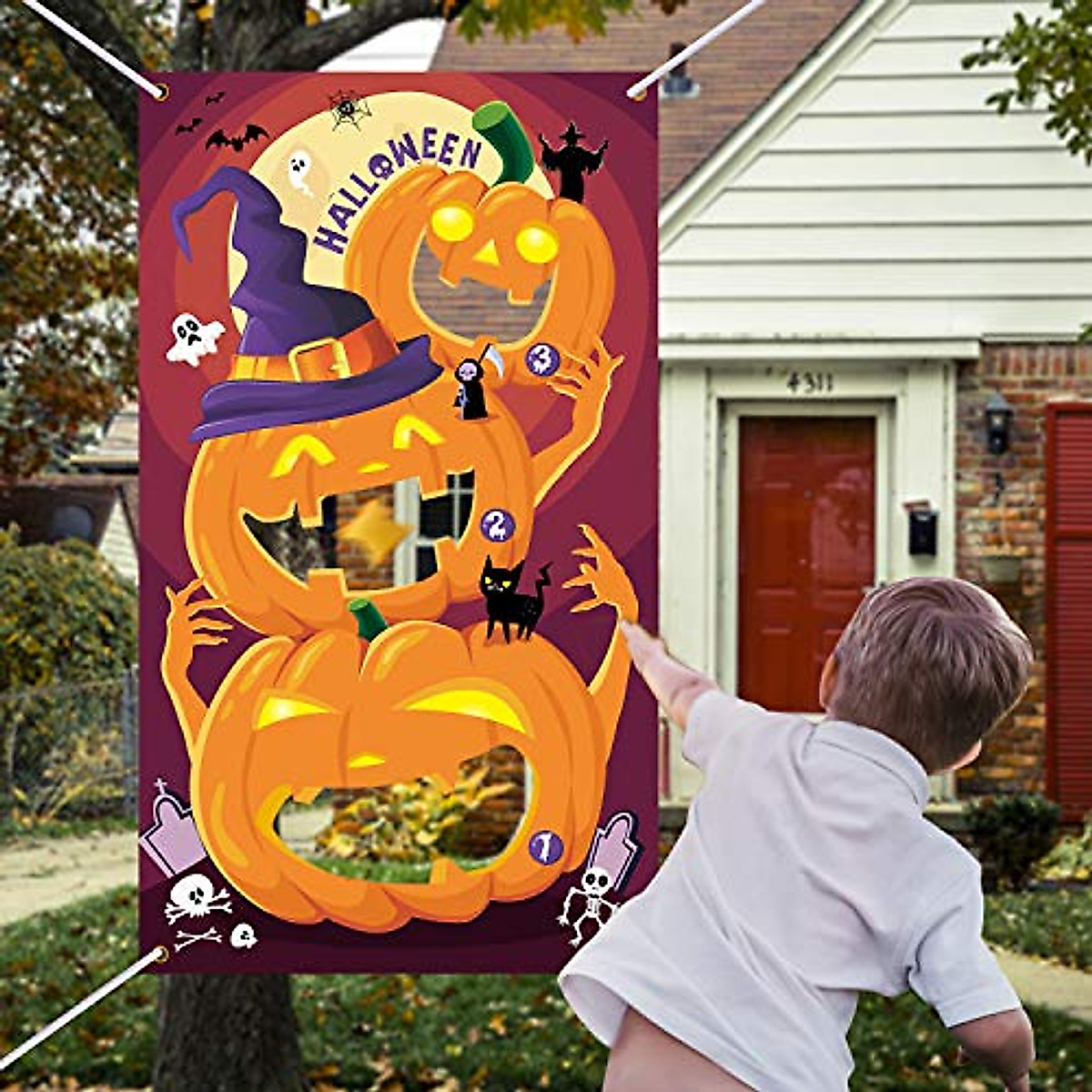 Halloween Toss Games Pumpkin Bean Bag Party Games Halloween Games for Kids Party with 3 Bean Bags for Kids Party Decoration