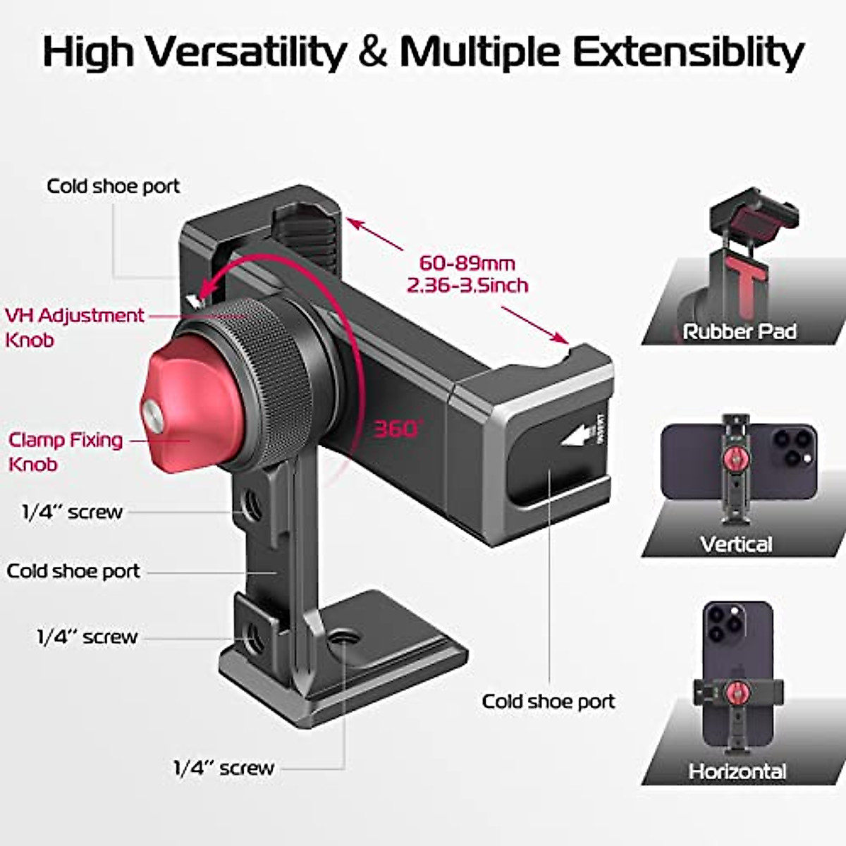 ULANZI Selfie Mirror Kit for Smartphone, Phone Holder with Cold Shoe & Flip Mirror, Video Live Streaming Camera Vlogging Accessories, Applicable for iPhone 14 13 12 X Pro Max Rig Sony Canon DSLR