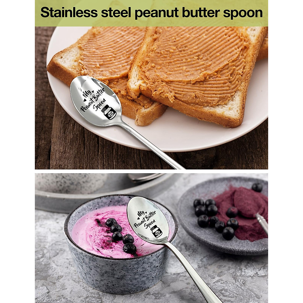 PWHINGN My Peanut Butter Spoon Funny Engraved Stainless Steel Spoon, Coffee Spoon Dessert Spoon Peanut Butter Lovers Gifts, for Women Men Friends Birthday Christmas Father's Day, Mother's Day Gifts