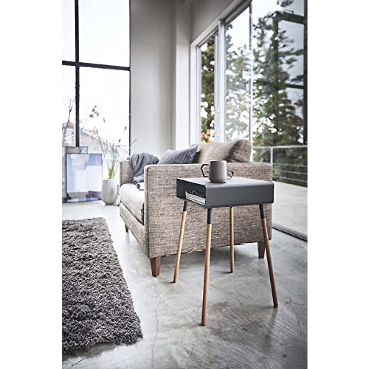 Yamazaki Storage Home | Steel + Wood | Tall | End + Side Tables, Black