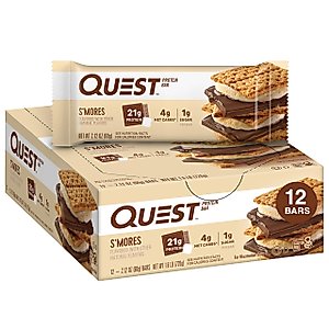 Quest Nutrition S'mores Protein Bars, 21g Protein, 1g Sugar, 4g Net Carb, Gluten Free, Keto Friendly, 12 Count