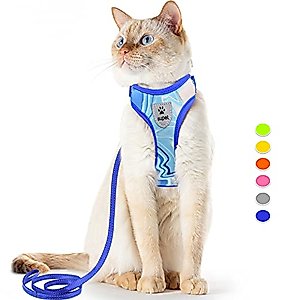Supet Cat Harness and Leash Set Stylish Escape Proof Cat Vest Harness Adjustable Breathable Pet Harness with Reflective Trim Step-in Cat Leash and Harness for Cats Puppies