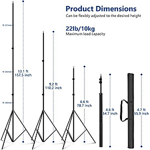 13ft Heavy Duty Light Stand Photography, Sdfghj Air Cushioned 13'/160inch/400cm Sky High Tripod Lighting Stand with Case for Gimbal Stabilizer Video Camera Sports Shooting Studio LED Ring Light Flash