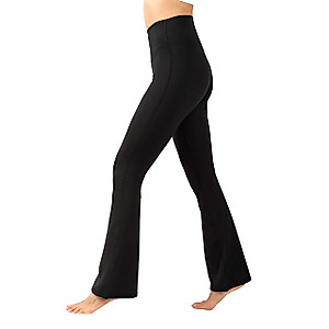 Yogalicious Squat Proof Flare Leg Yoga Pants with High Crossover Waistband - Black - Medium