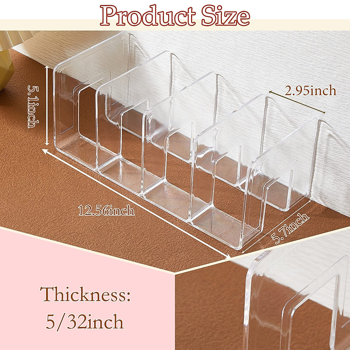 Taiyin Purse Handbag Organizer Clear Plastic Bag Organizer for Closet 13 x 6 x 5 Inches 4 Sections Shelf Divider Closet Organizers and Storage File Sorter Stand Holder Bookshelf(2 Pcs)