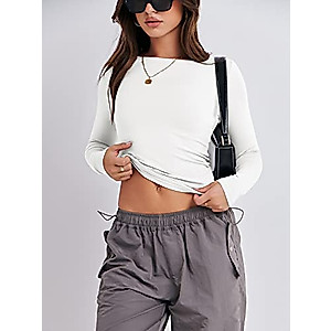 ANRABESS Women Long Sleeve Crop Top Basic Tees Tight Fitting T-Shirt Trendy 2023 Fall Shirts Undershirts Sexy Casual Going Out Cropped Tops 1029dabai-S White