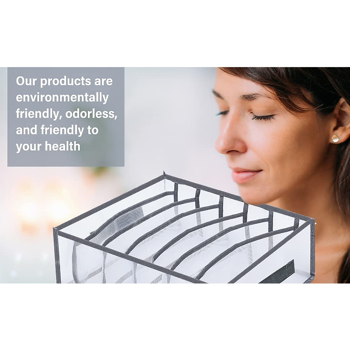 Hodeuineer Wardrobe Clothes Organizer for Bra,6 Grid Foldable Drawer Organizers For Clothing,Oversized Space Underwear Organizer(2Pack,Grey)