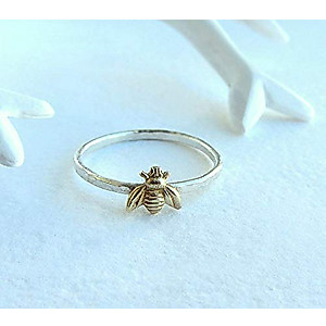 Gixaxak Cute Gold Tiny Honey Bee Ring Jewelry Wedding Band Thin Finger Ring Animal Lucky Honey Bee Knuckle Ring for Women 9