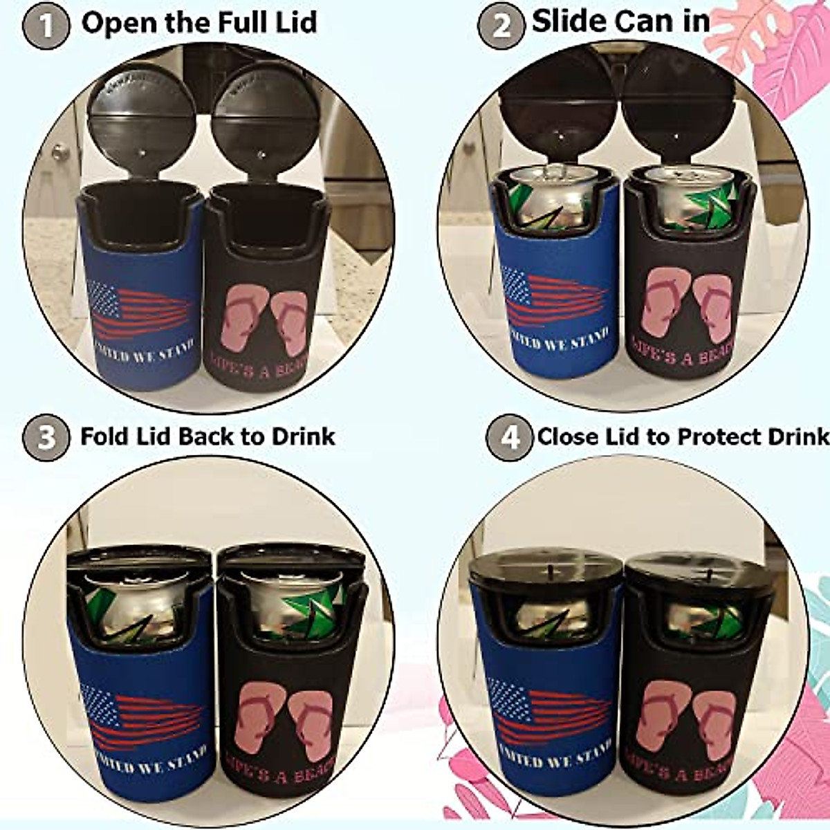 Kanzee Can Cooler Sleeves, Insulated Beer Can Sleeve Covers Easy-On Can Cooler Set of 2 - Assorted Color, Machine Washable, Durable, Stitched Fabric Drink at Good Temperature, Blue and Black 12oz