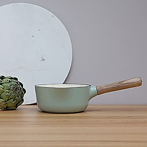 BergHOFF RON Cast Iron Saucepan 1.8 qt., Safe Grip Long Wood Handle, Induction Cooktop, Enameled Interior, Green