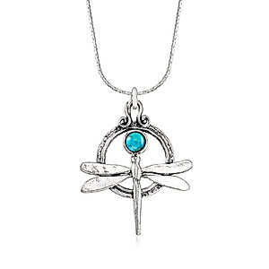 Ross-Simons Turquoise Dragonfly Necklace in Sterling Silver. 18 inches