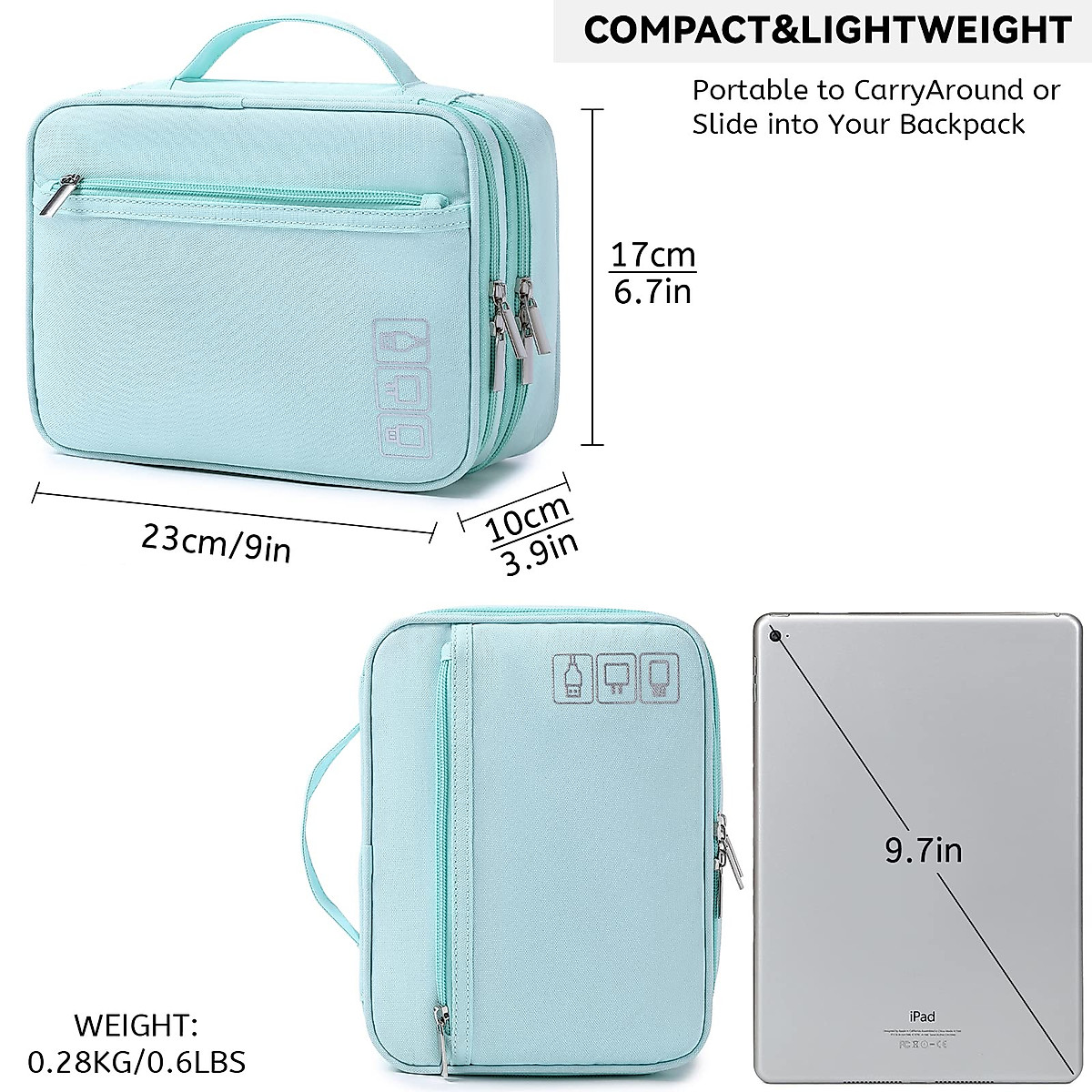 mygreen Electronics Travel Organizer, Watreproof Electronic Accessories Case Portable Double Layer Cable Storage Bag for Cord, Charger, Flash Drive, Phone, Ipad Mini, SD Card, Gifts for Him Black