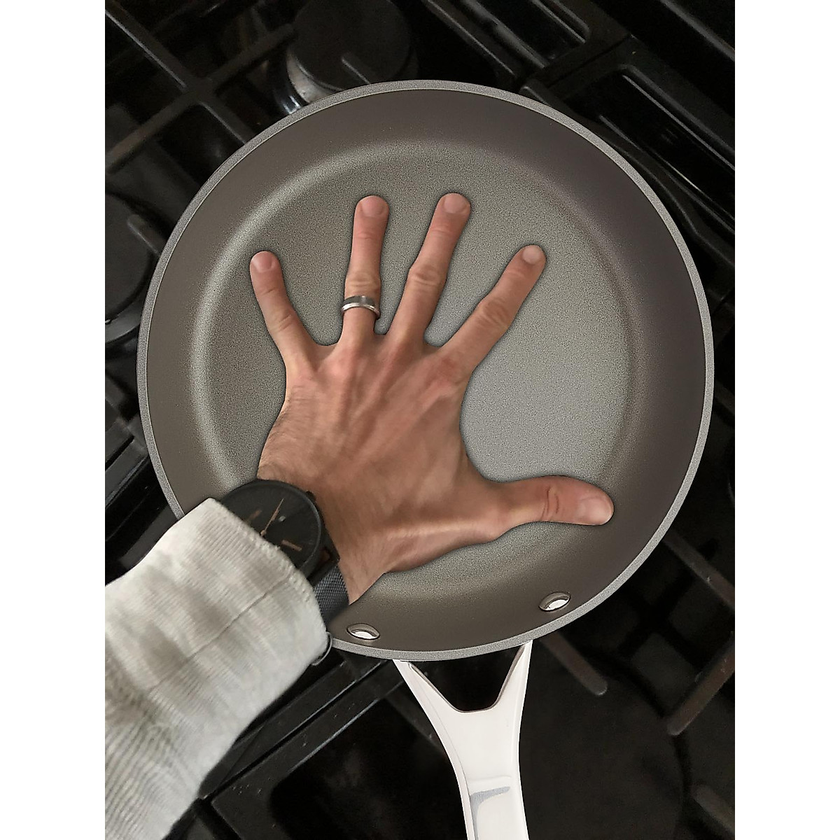 MsMk Non-Stick Small 8 Inch Enamel Frying Pan Grey - Stain-Resistant, Dishwasher Safe, Easy to Clean - Perfect for Runny Eggs, Steak, Avocado - Lightweight with Hollow Stainless Steel Handle