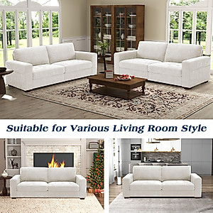 WorthFurni 89 Inch Sofa Couch, Modern 3 Seater Couch with Removable Covers and USB Ports, Large Chenille Comfy Sofa for Living Room, Oversized Loveseat Sofa for Apartment (Beige)