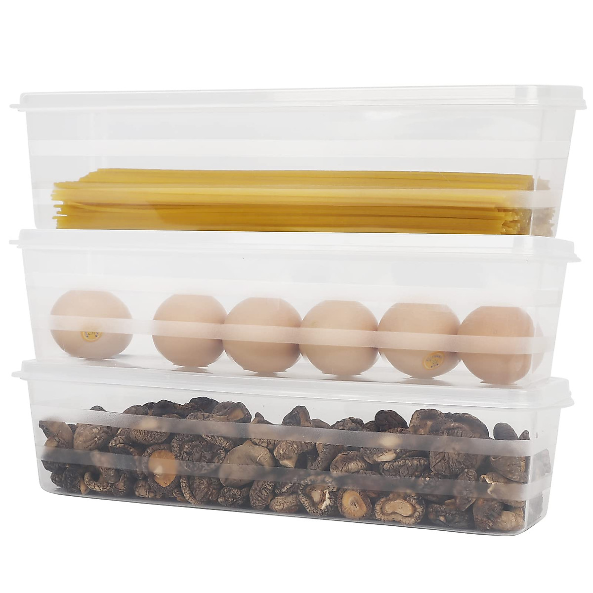 Songaa Pasta Storage Containers with Lids 3PCS, Kitchen Plastic Food Storage Containers for Pantry, BPA Free Pasta organizer for Cereal, Nuts, Eggs, Spaghetti Containers for Organizing Pantry