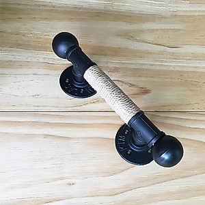 LSXIAO-Wall Art 2 Pack Door Pull Handle, Retro Ball Pipe Carbon Steel Hemp Rope Weave with Self-Tapping Screws for Sliding Wood Door, Gate Shed, Garage, Barn Door, Gate Garage Shed Hardware