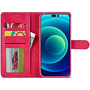 KOBBRAN for iPhone 14 Wallet Case iPhone 13 Case Leather with Credit Card Slots Holder Flip Folio Cover Shockproof Wallet Case for iPhone 14/iPhone 13 Phone Case for Women Men (Rose Red)