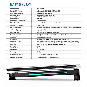 Smart Laptop Cooling Pad 15"-17" Cooler Pad, Compatible with Alienware X15R1, X15R2, X17R1, X17R2 (LTC-AWU-X1)