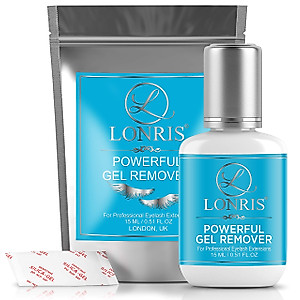 Fast GEL REMOVER for Eyelash Extension Glue LONRIS 15 ml No-Burn / 1-2 minutes - Lash Adhesive Dissolution time/Thick consistency/Blue Color Lash Supplies/no Odor Eyelash Supply