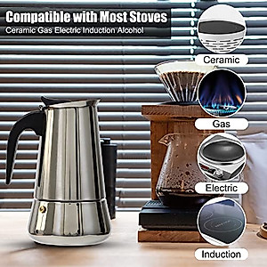 ALYSTER Moka Pot Italian Coffee Maker Classic Stovetop Espresso Maker 9Cup/16OZ Stainless Steel Stovetop Induction Espresso Pot (9Cup(16OZ, Silver)
