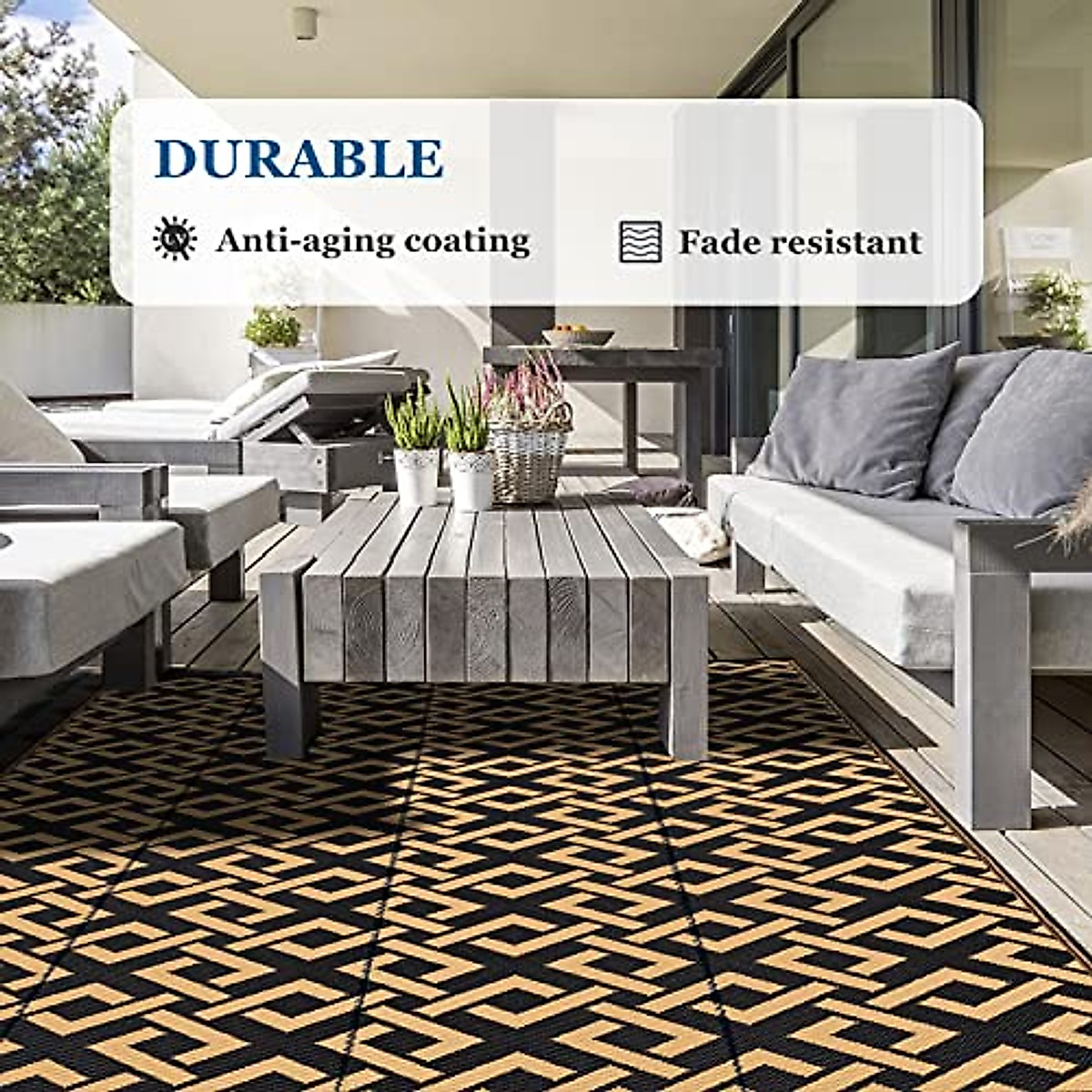 sapsisel Patio Rug Plastic Straw Rug 5' x 7', Outdoor RV Rug Reversible Mat Waterproof for Camping, Backyard, Deck, Picnic, Pool