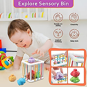 Baby Toys for 6 to 12 Months, Montessori Toys for Babies, Sensory Bins Toys for Toddlers 1-3, Pull String Teether Infants Bath Toys 6 in 1 Stacking Blocks Rings, Matching Eggs, Suction Cup Spinner Toy