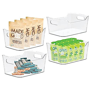 Plastic Storage Bins - For Kitchen Organization, Pantry Organization and Storage Closet Organizers & Storage Containers Baskets for Organizing Cabinets, Freezer, & Fridge Organizer Bin Set of 4 Clear
