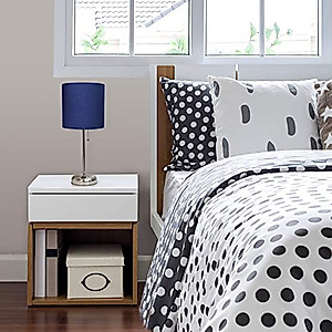 Limelights LT2024-NAV Brushed Steel Stick Table Desk Lamp with Charging Outlet and Drum Fabric Shade, Navy, 8.5 x 8.5 x 19.5