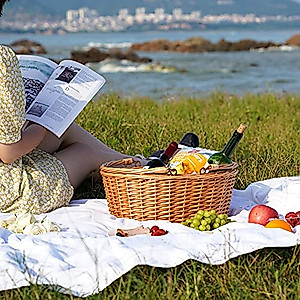 TwentyNext Wicker Picnic Basket with Double Folding Handles, Natural Large Willow Hamper Empty Basket Cheap Easter Eggs Candy Storage Wine Basket for Toy, Flower, Wedding Gifts（Red Stripe L）