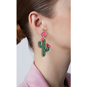 BVGA Metal Dangle Earrings for Women Statement Cactus Strawberry Palm Leaf Monstera Drop Dangle Earrings Fashion Jewelry