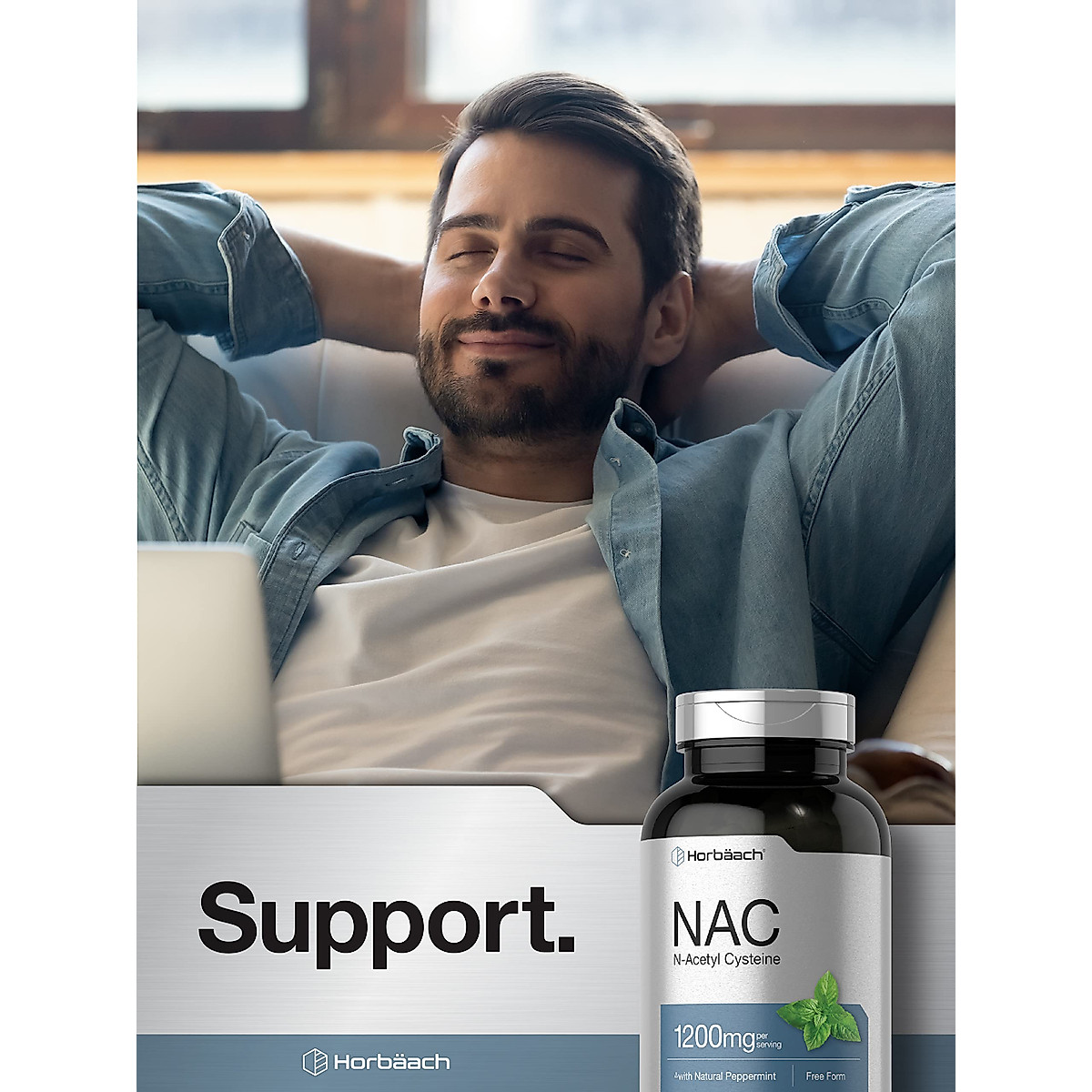 Horbäach NAC N-Acetyl Cysteine Supplement 1200mg | 250 Capsules | with Natural Peppermint | Non-GMO, Gluten Free