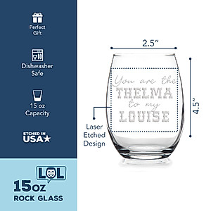Thelma To My Louise Stemless Wine Glass - Couples Gift, Girlfriend Gift, Boyfriend Gift, Wine Glass Gift, Friend Gift