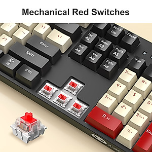MageGee Mechanical Gaming Keyboard MK-Armor LED Blue Backlit and Wired USB 104 Keys Keyboard with Red Switches, for Windows PC Laptop Game(Black&White)…