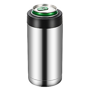 Olerd 16oz Double wall Stainless Steel Insulated Can Cooler, Bottle or Tumbler for Slim Beer & Hard Seltzer Cans, Beer Bottle Holder (Silver)
