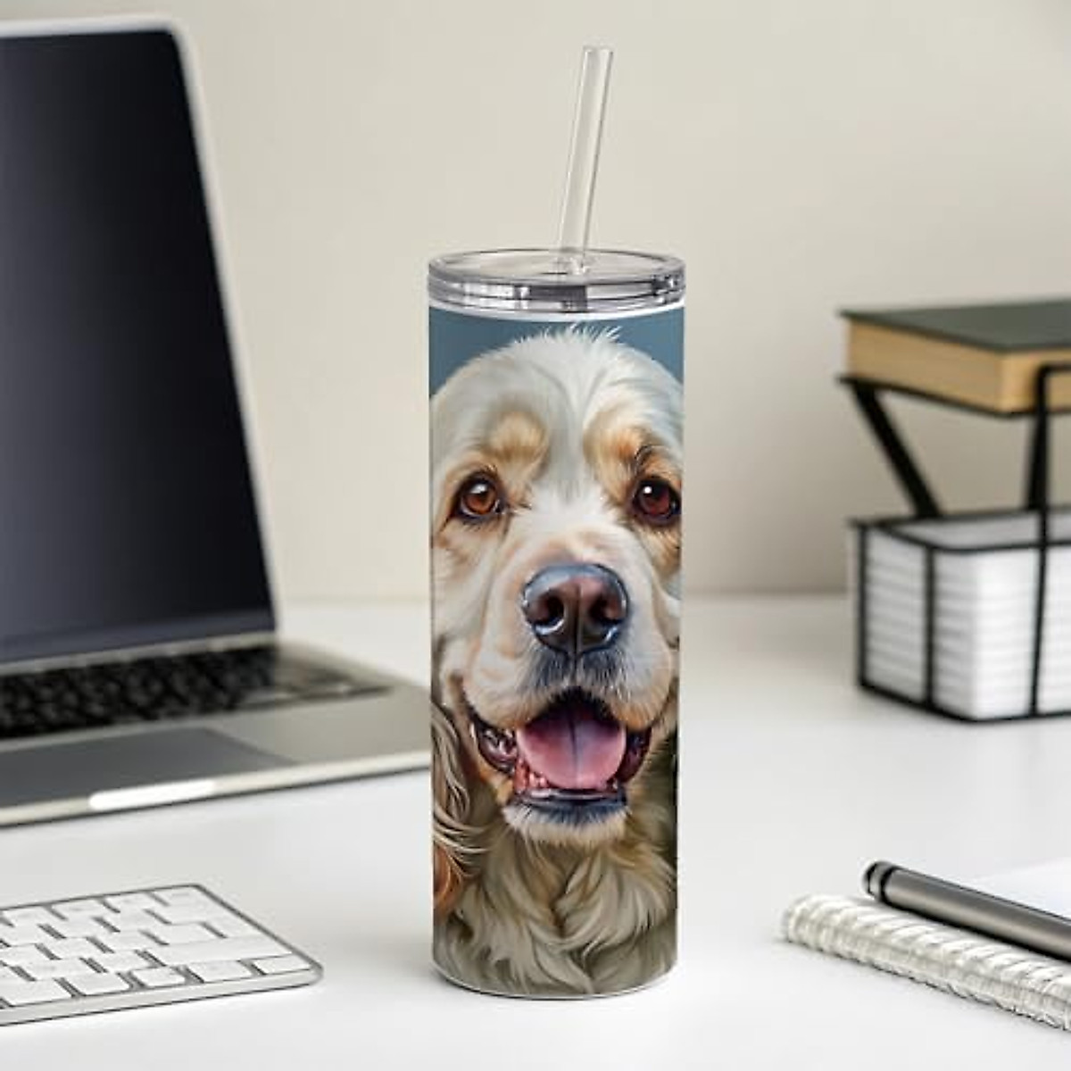 Clumber Spaniel Dog Illustration Skinny Tumbler 20oz with Straw Insulated Water Bottle Gift