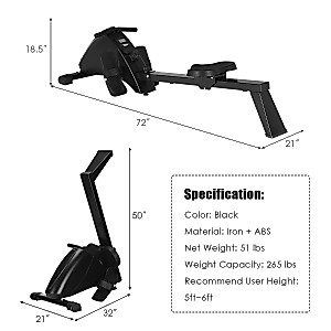 GYMAX Magnetic Rowing Machine, Foldable Rower with Digital Monitor & 10 Level Adjustable Resistance, Quiet Operated Fitness Rower for Home/Office/Apartment (Black)
