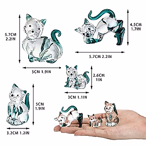 HDCRYSTALGIFTS Blown Glass Cat Figurines Collectibles Pack of 4 Emerald Green Crystal Kitty Animal Statue Kitten Sculpture