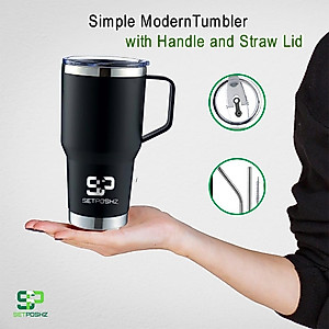 SETPOSHZ 30 Oz Tumbler with Handle, Lid and Straw - Double Wall Vacuum Insulated Stainless Steel Travel Mug - Leak Proof, Hot and Cold Beverages, Portable Thermal Cup for Car, Camping, Office -