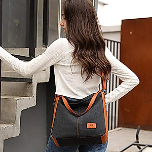 Women's Vintage Canvas Shoulder Work Tote Purse Hobo Bags Handbag Crossbody Bag (Brown)