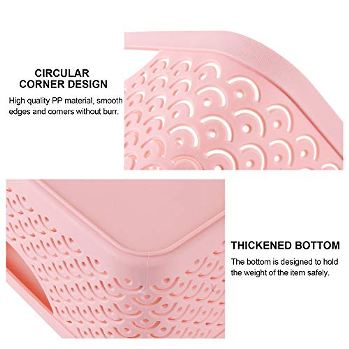 STARVAST 3 Pack Plastic Storage Baskets, Portable Pink Fish Scale Pattern Hollow Desktop Storage Bin Box with Handle for Kitchen, Bathroom, Kids Room or Nursery Storage – 13.8 x 11.2 x 5.1 inches