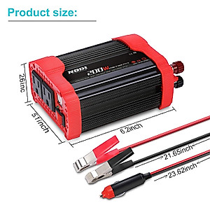 200W Car Power Inverter 12V DC to 110V AC Converter with 3.1 A Dual USB Quick Car Charger Adapter