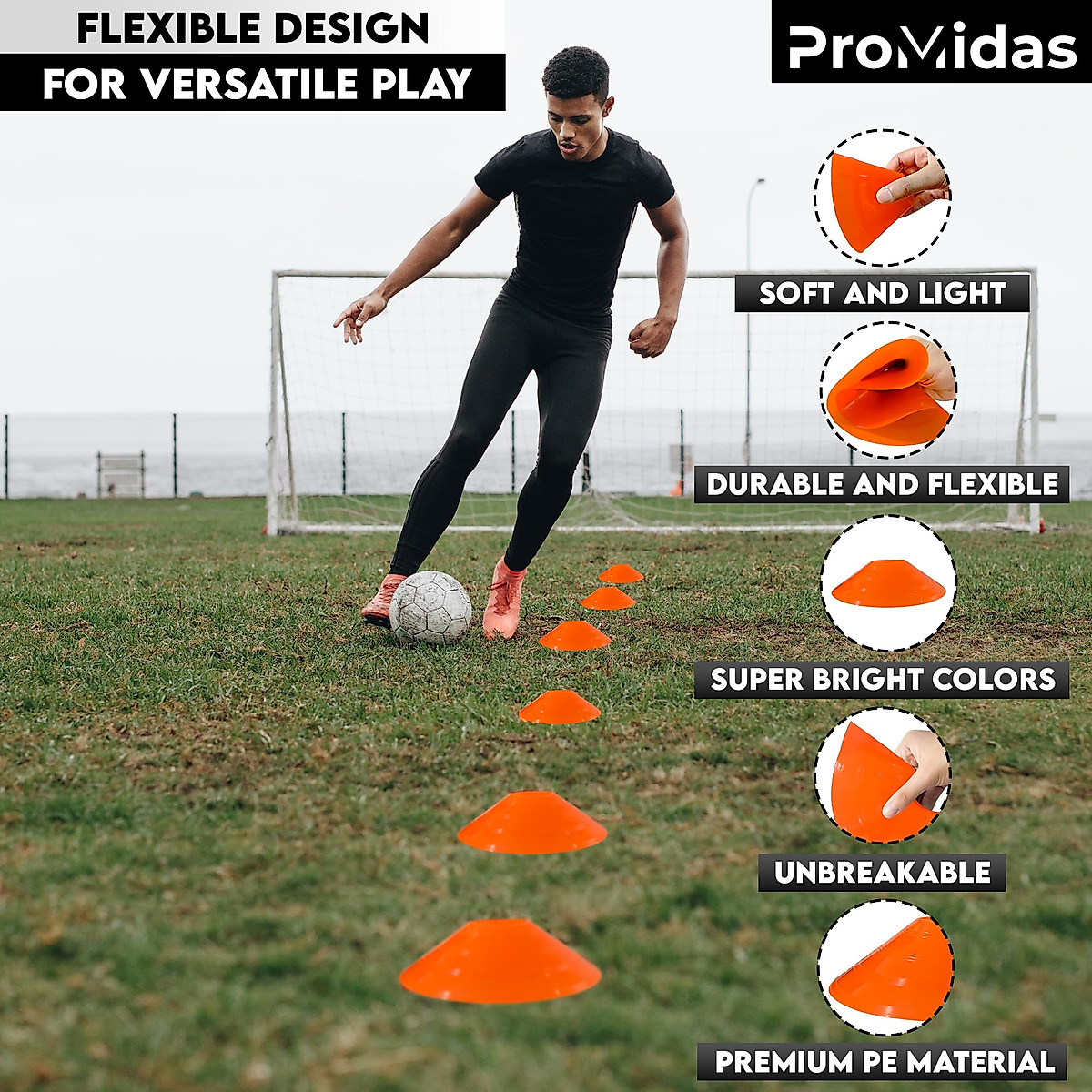 24 Pcs Soccer Cones for Training - with Mesh Bag & Strap - Flexible & Heavy Duty - Best for Football, Basketball & Running Drills - Premium Quality Soccer Training Cones Sports