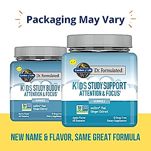 Garden of Life Attention & Focus Kids Gummies Study Support Supplement for Brain, Memory - Apple Chewable Vitamins for Children & Teens on Task in School, Dr Formulated Vegan, Drug Free - 30 Servings